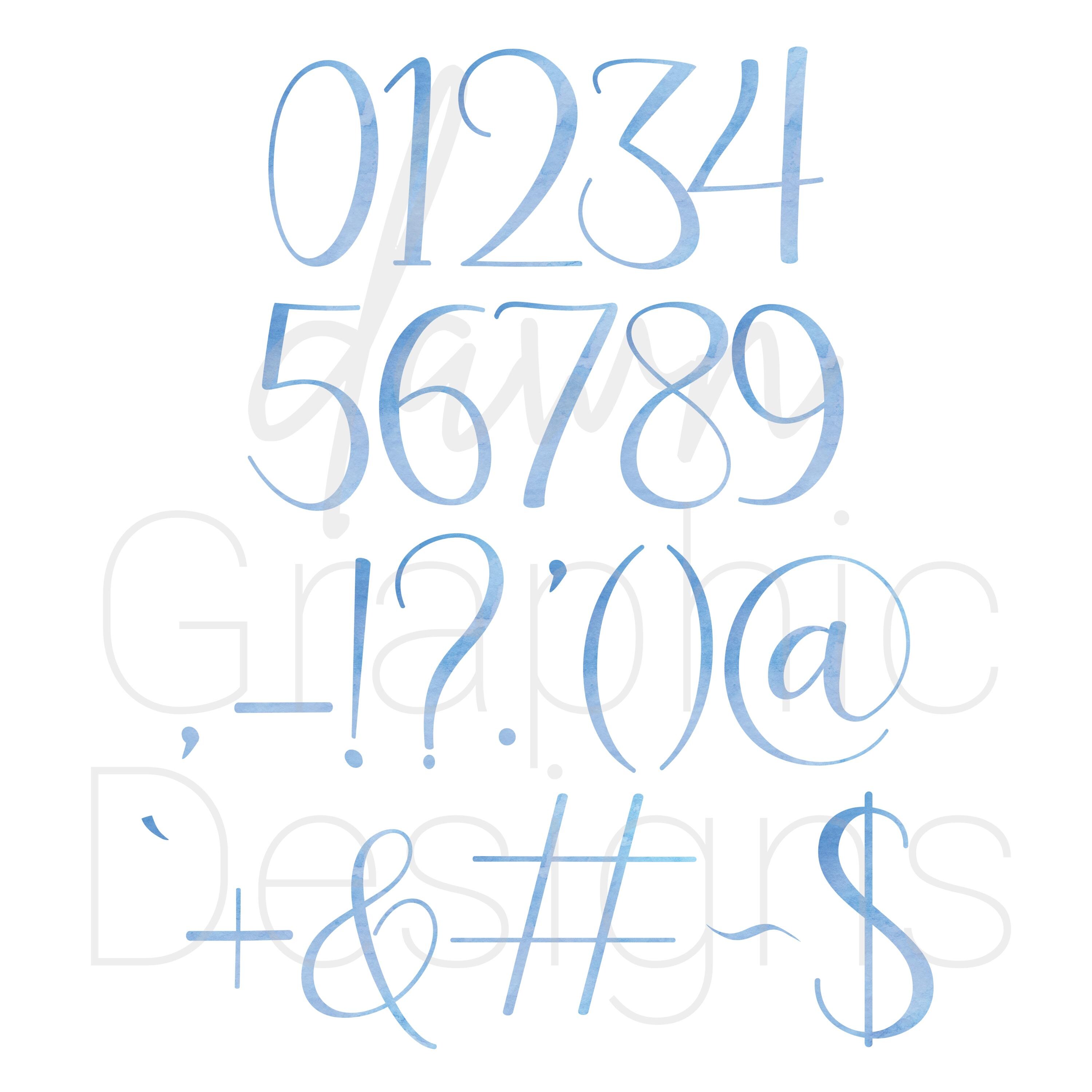 Blue Watercolor Letters and Numbers, Script Watercolor Lettering ...