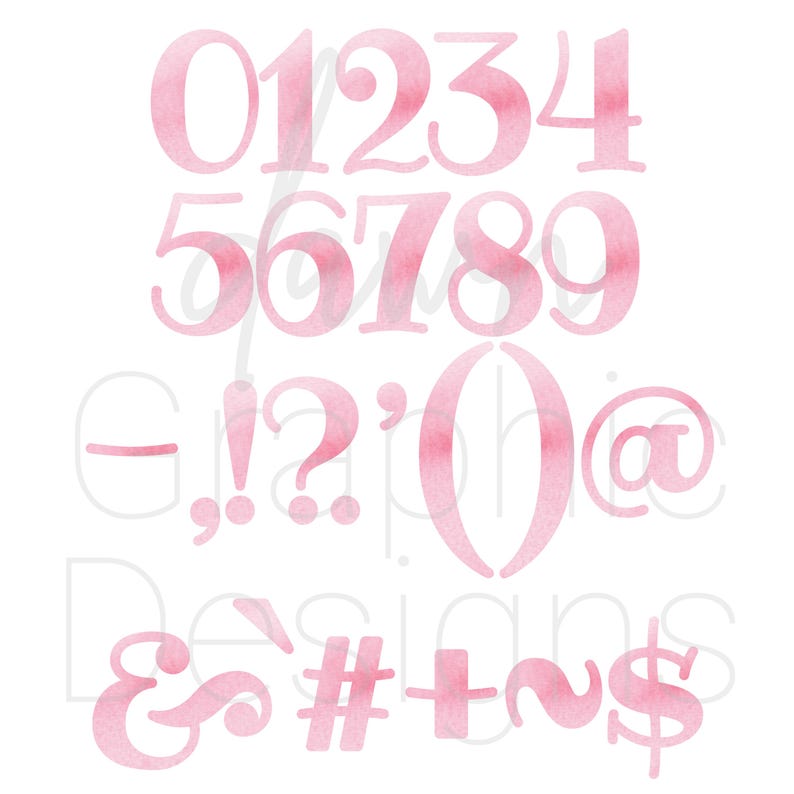 Pink Watercolor Alphabet Letters and Numbers, Wedding Lettering ...