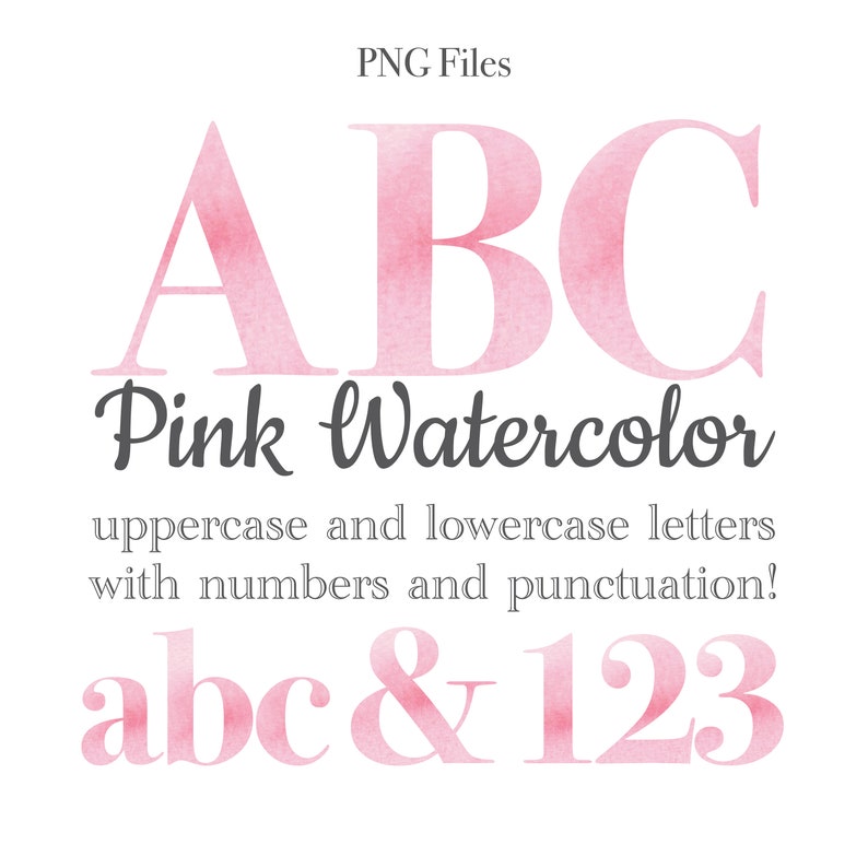 Pink Watercolor Alphabet Letters and Numbers, Wedding Lettering ...