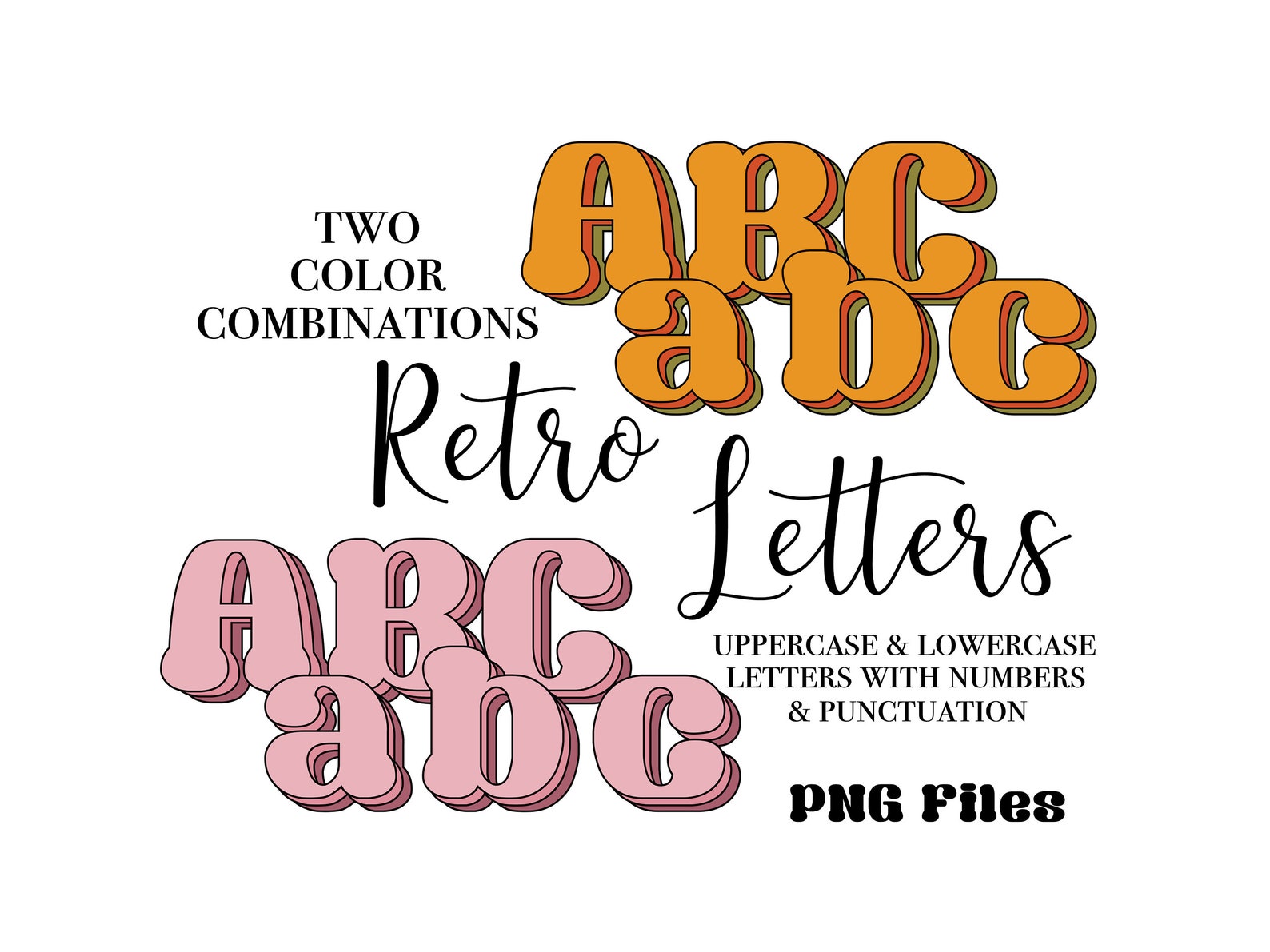Retro Letters, Pink Retro Alphabet Letters, Orange Retro Sublimation ...