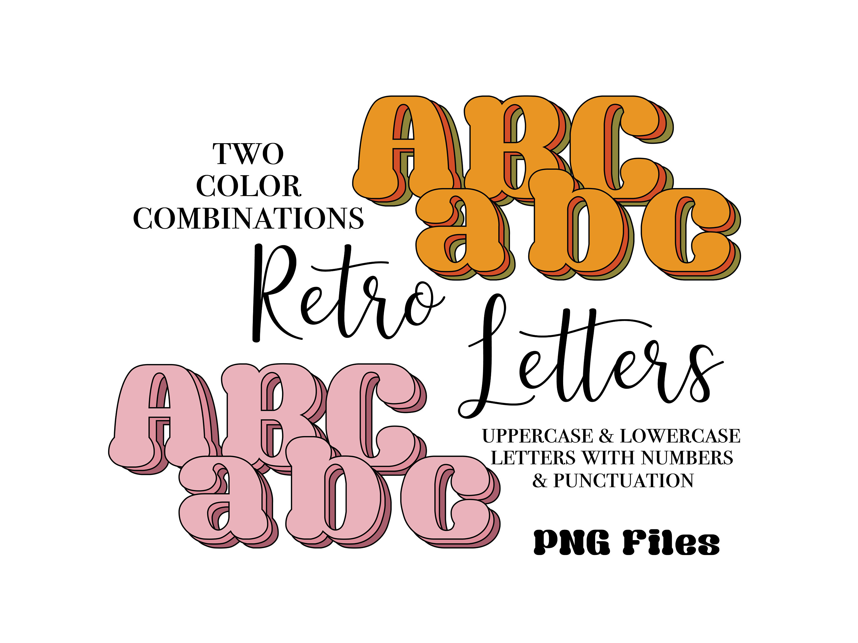 Retro Letters, Pink Retro Alphabet Letters, Orange Retro Sublimation ...