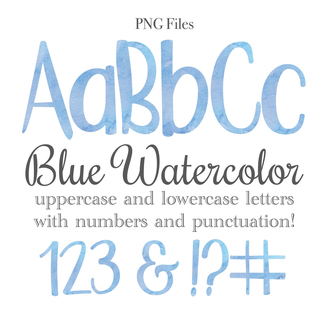Blue Watercolor Alphabet Letters and Numbers, Baby Shower Lettering ...