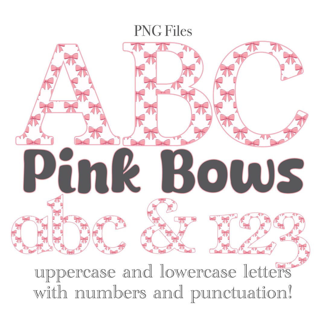 Pink Bows Lettering PNG, Baby Girl Letters, Pink Ribbon Letters ...