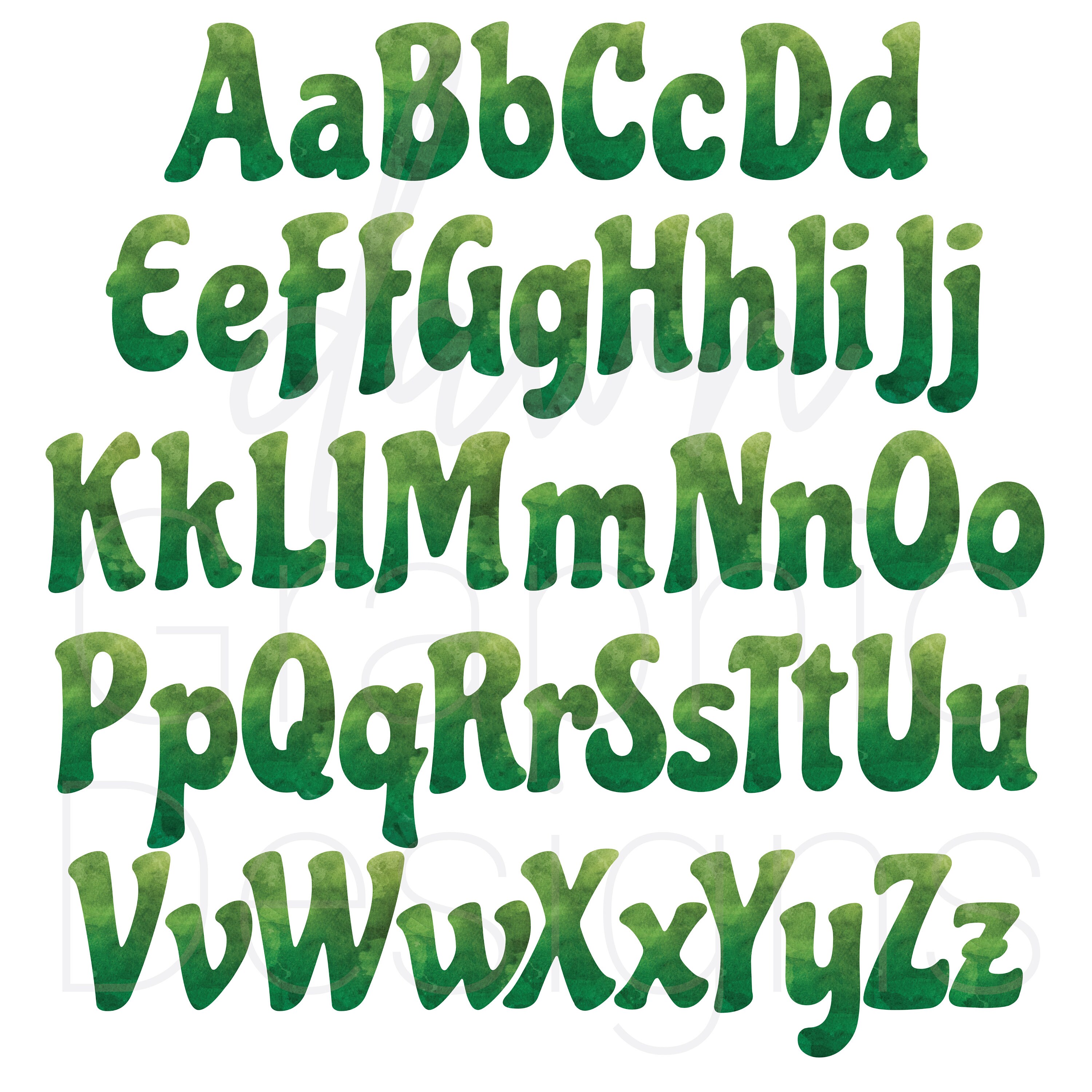 Green Watercolor Alphabet Letters and Numbers, Baby Shower Lettering ...