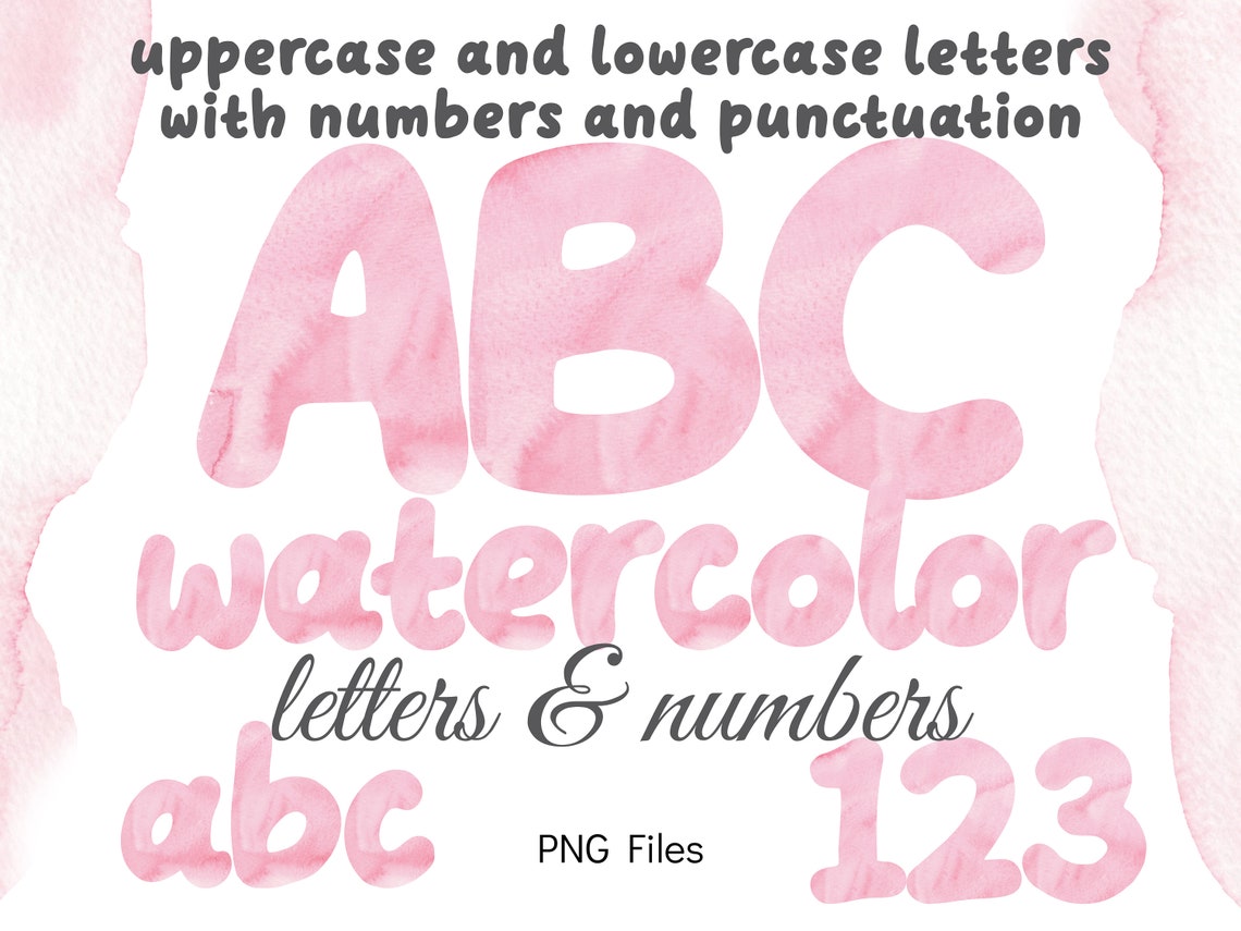 Pink Watercolor Alphabet Letters and Numbers, Wedding Lettering ...