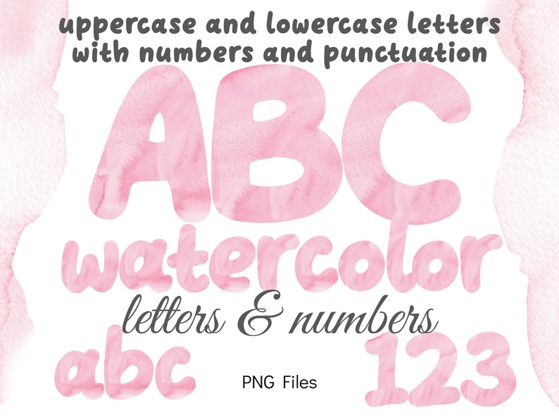 Pink Watercolor Alphabet Letters and Numbers, Wedding Lettering ...