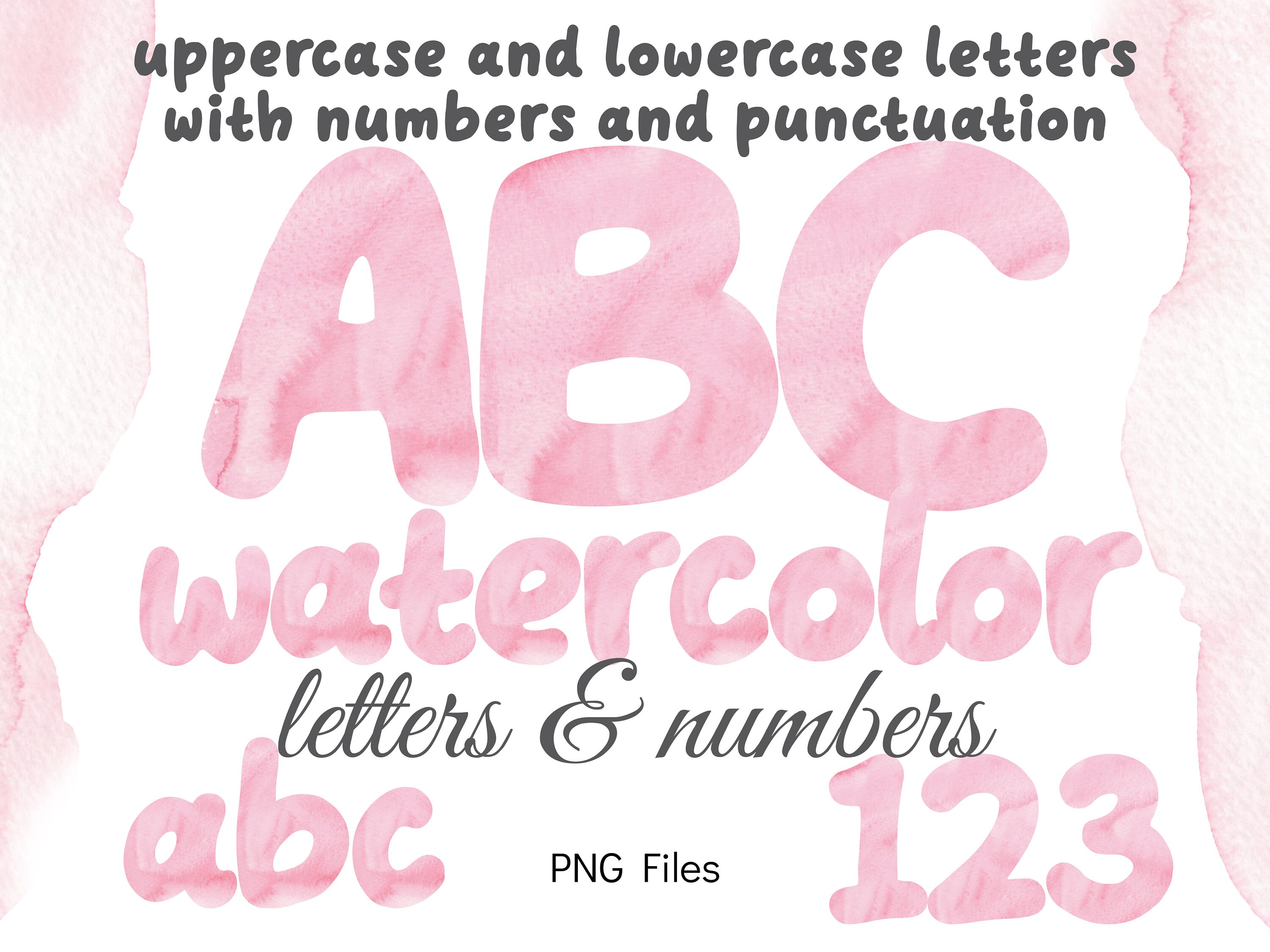Pink Watercolor Alphabet Letters and Numbers, Wedding Lettering ...