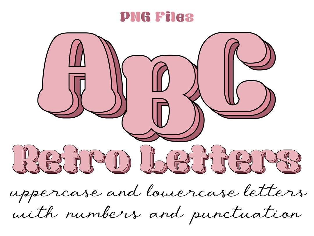 Retro Lettering Pink Retro Alphabet Letters Girly Retro - Etsy