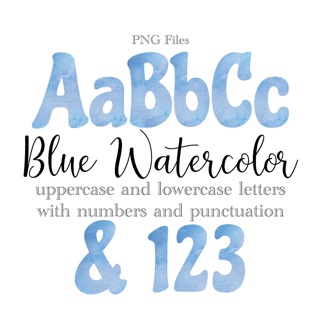 Blue Watercolor Alphabet Letters and Numbers, Baby Shower Lettering ...