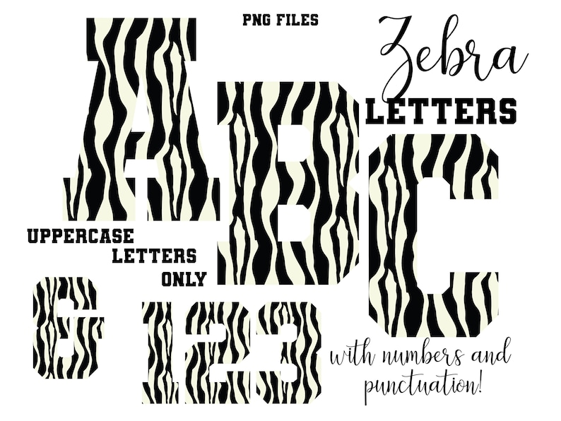 Zebra Print Lettering, Animal Print Alphabet Letters, Zebra Varsity ...