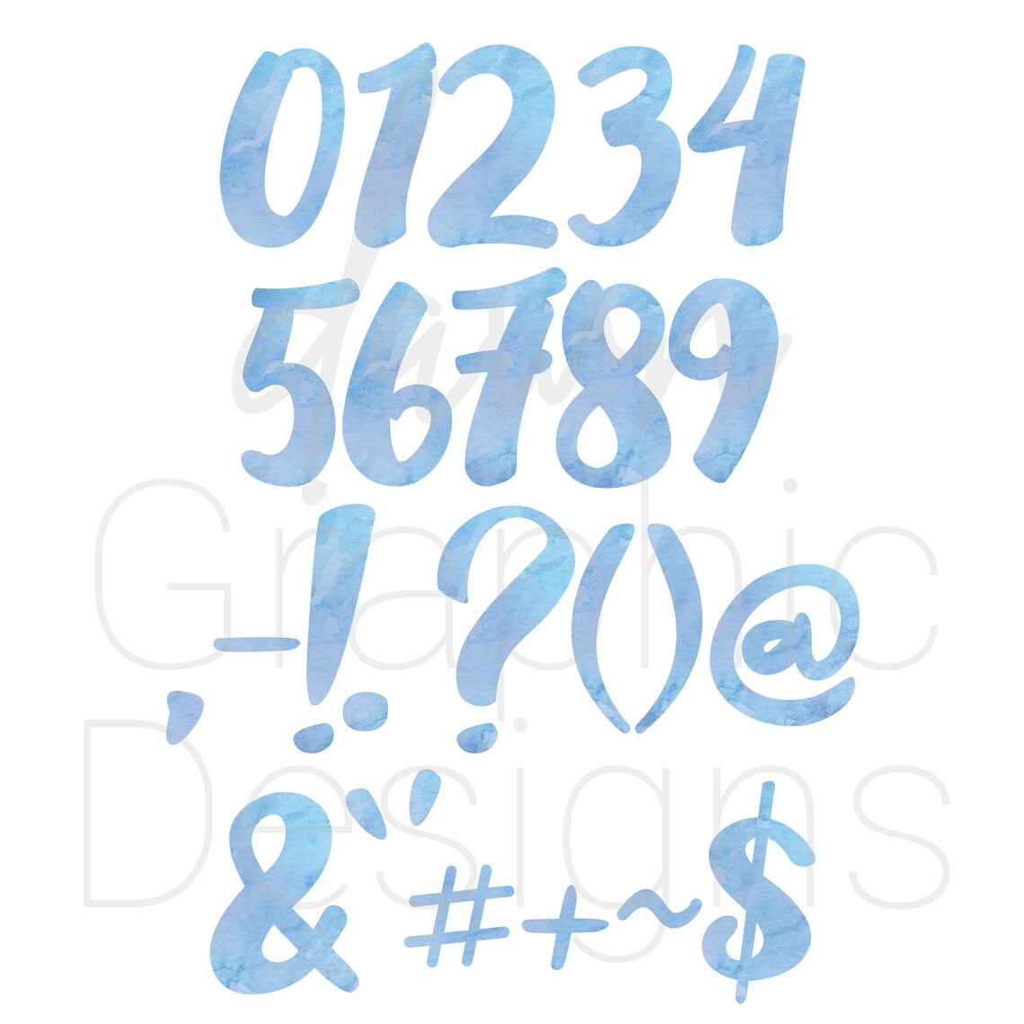 Blue Watercolor Alphabet Letters and Numbers, Baby Shower Lettering ...