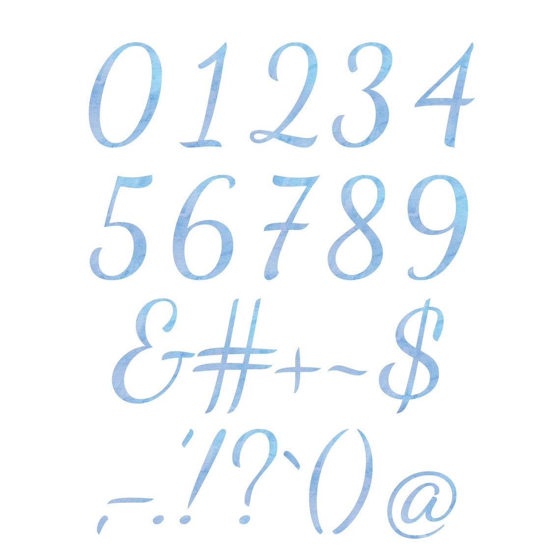Blue Watercolor Letters and Numbers, Script Watercolor Lettering ...