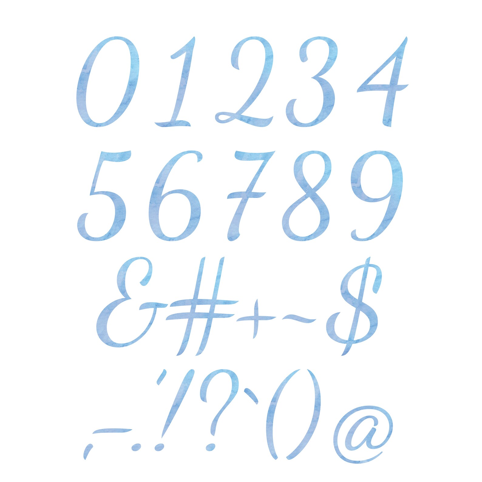 Blue Watercolor Letters and Numbers, Script Watercolor Lettering ...