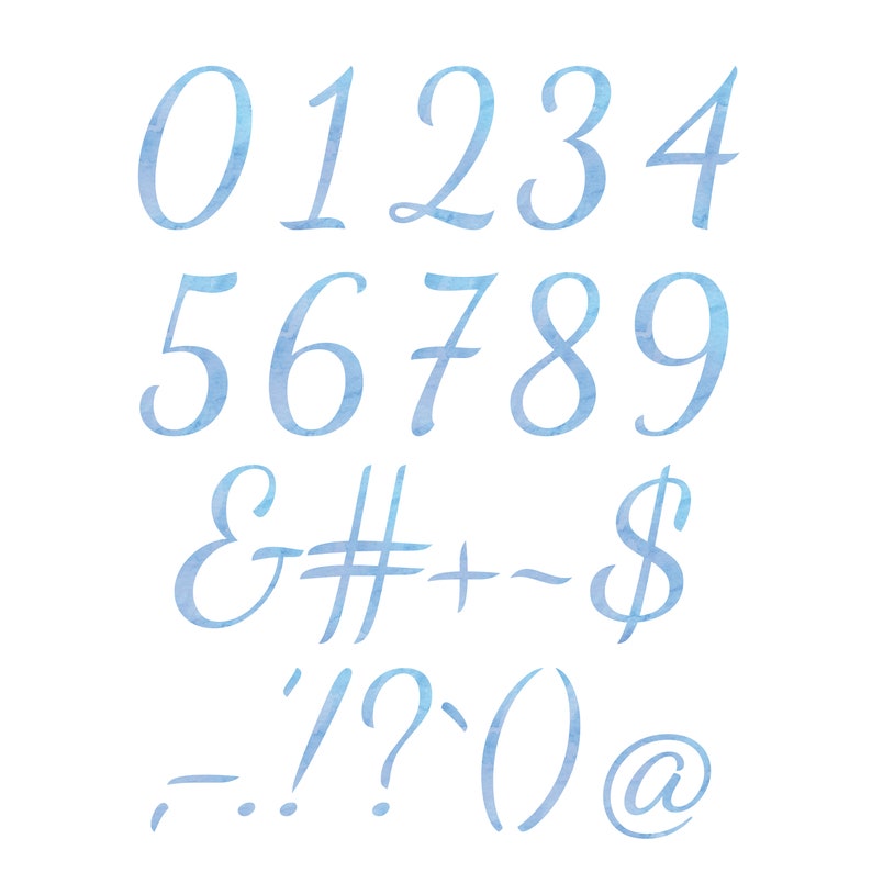 Blue Watercolor Letters and Numbers, Script Watercolor Lettering ...