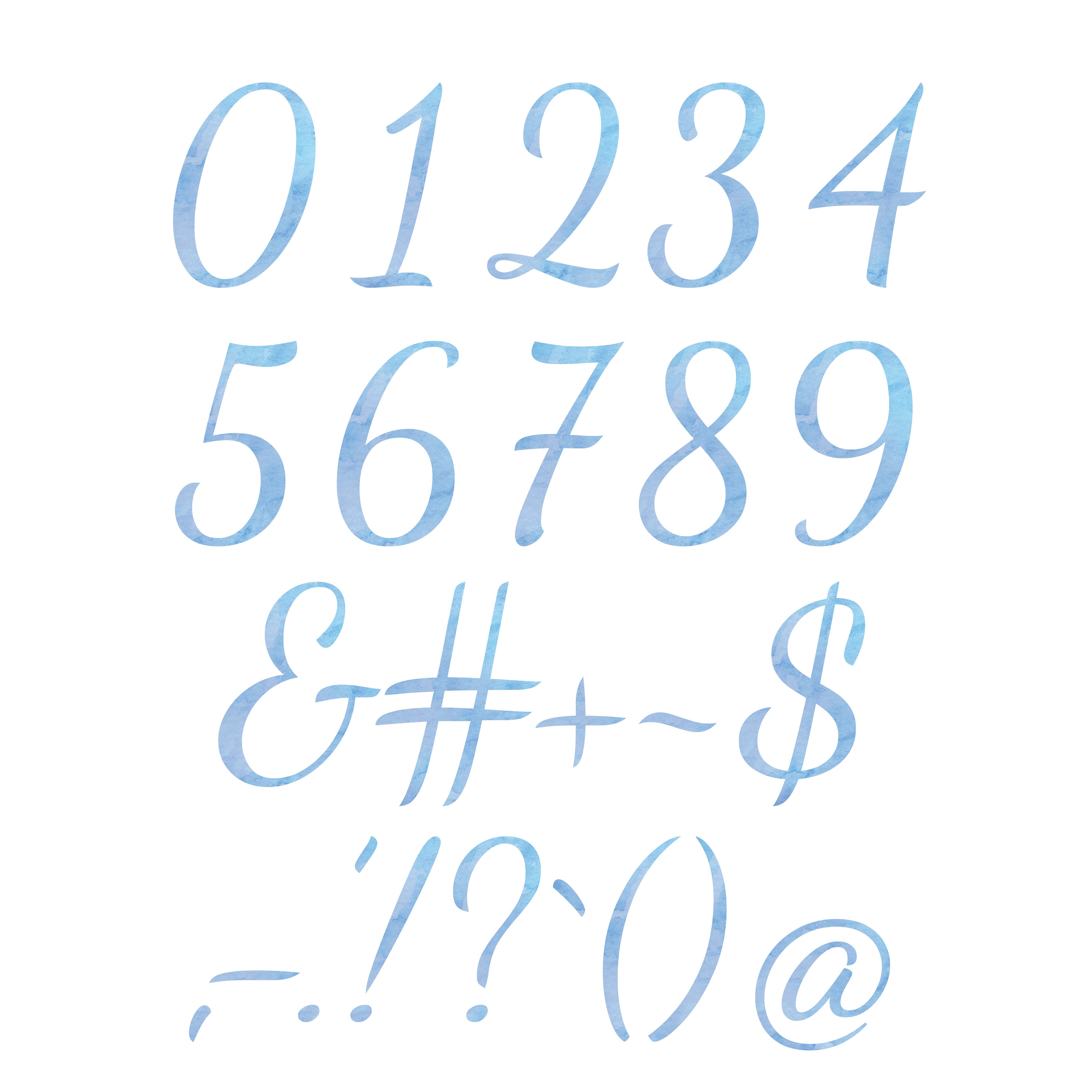 Blue Watercolor Letters and Numbers, Script Watercolor Lettering ...