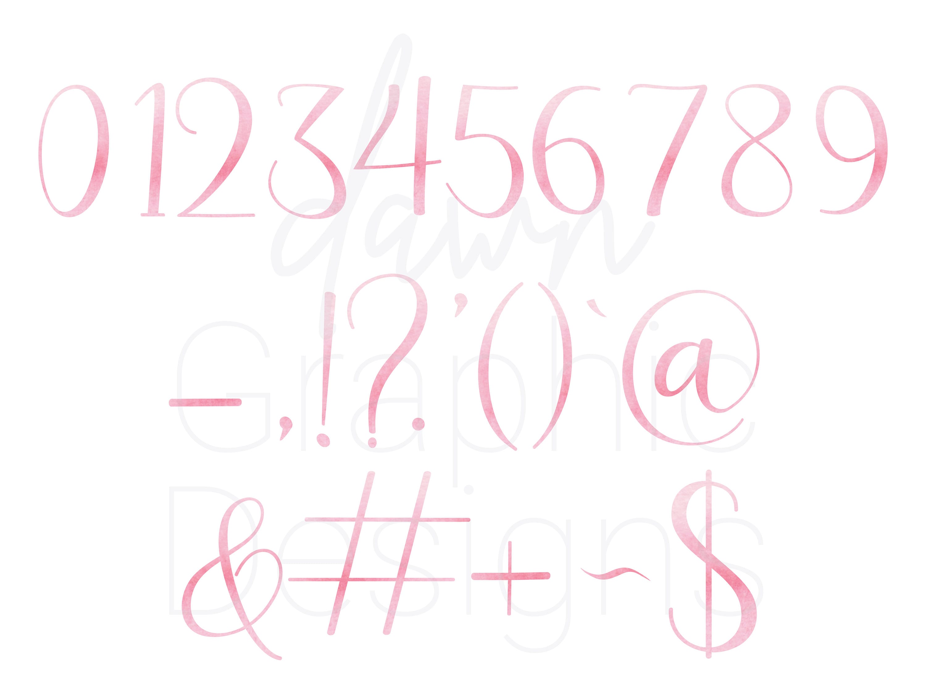 Pink Watercolor Letters and Numbers, Wedding Lettering, Script ...