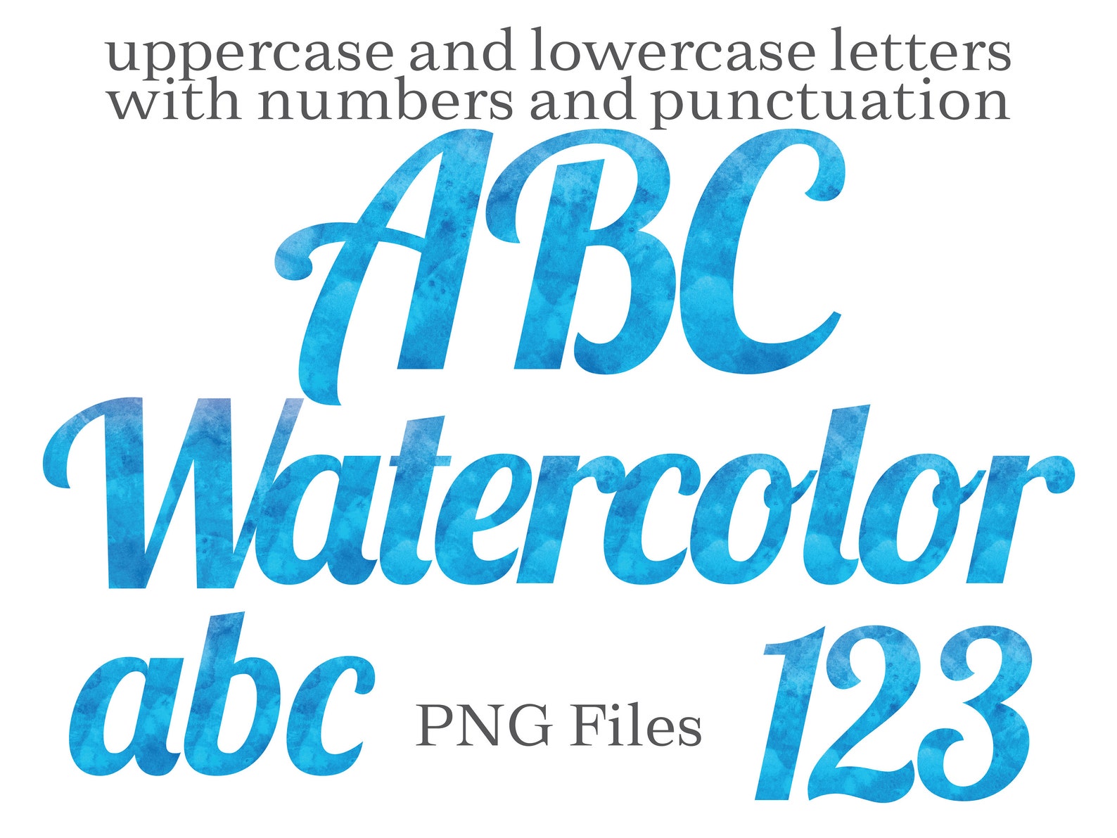 Blue Watercolor Alphabet Letters and Numbers, Sublimation Letters ...