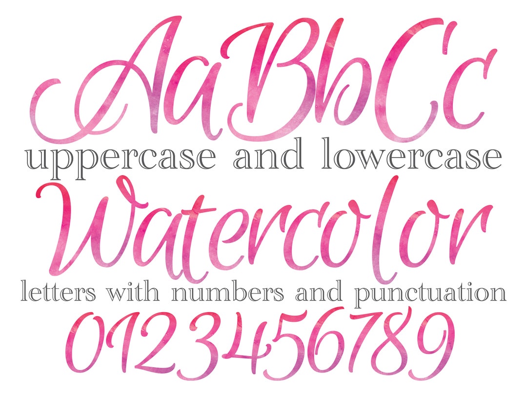 Pink Watercolor Letters and Numbers, Script Watercolor Lettering ...