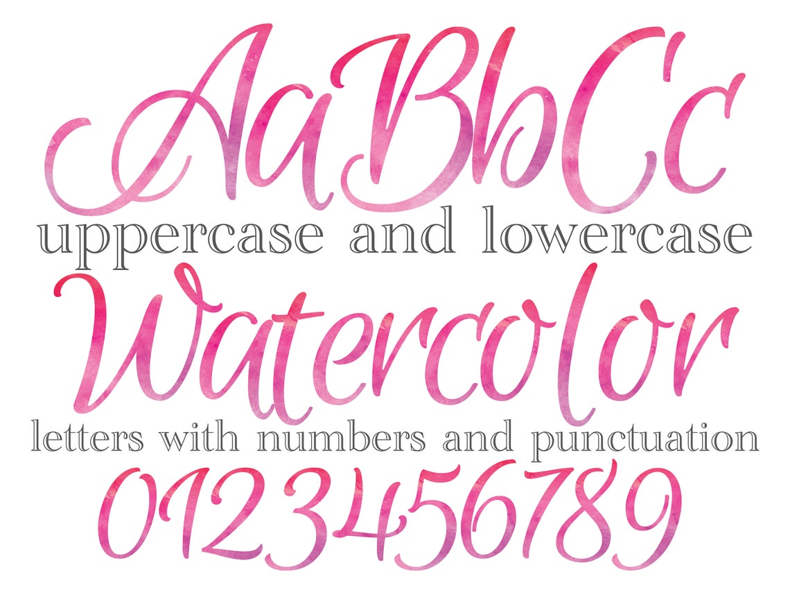 Pink Watercolor Letters and Numbers, Script Watercolor Lettering ...