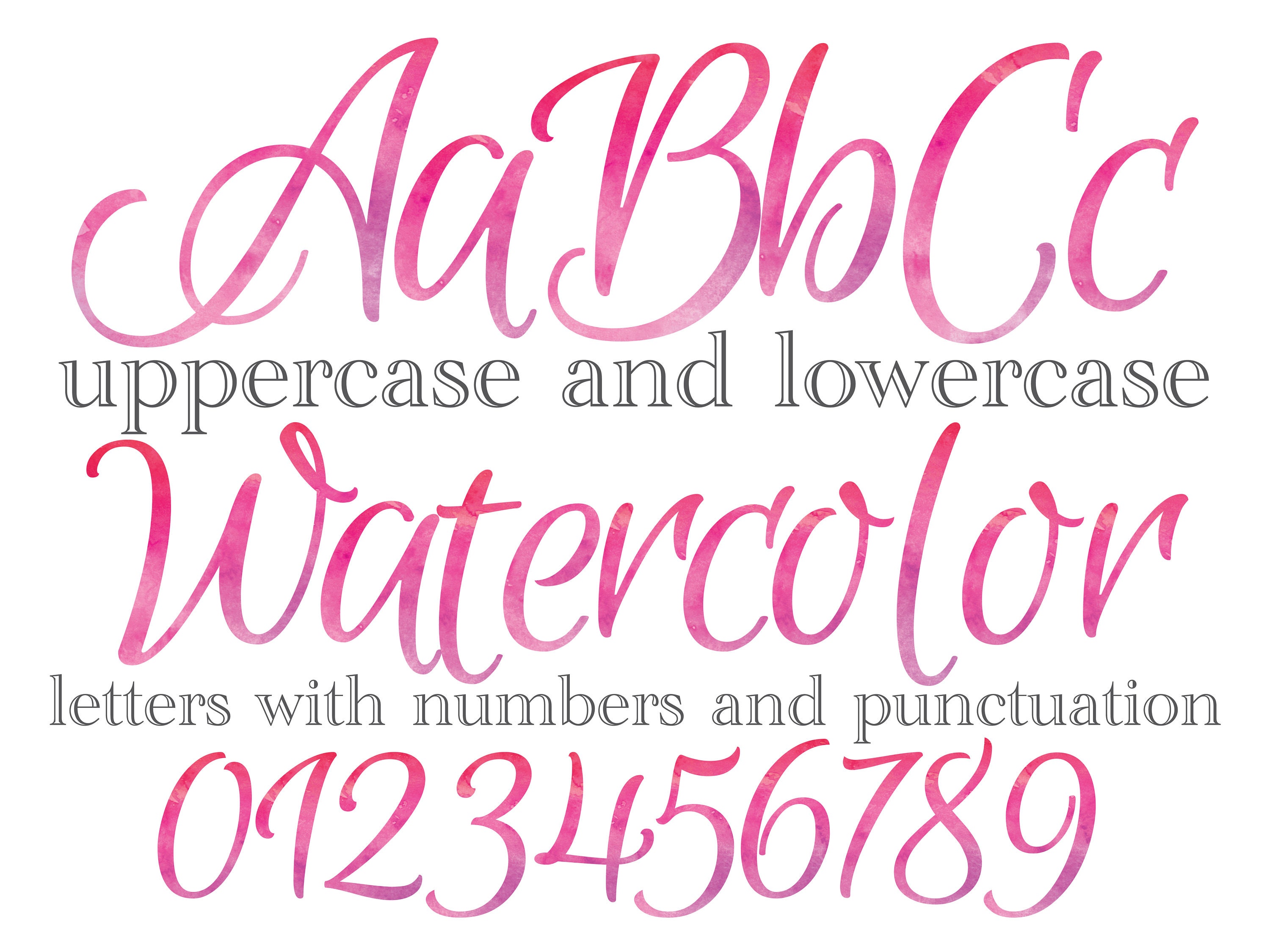 Pink Watercolor Letters and Numbers, Script Watercolor Lettering ...