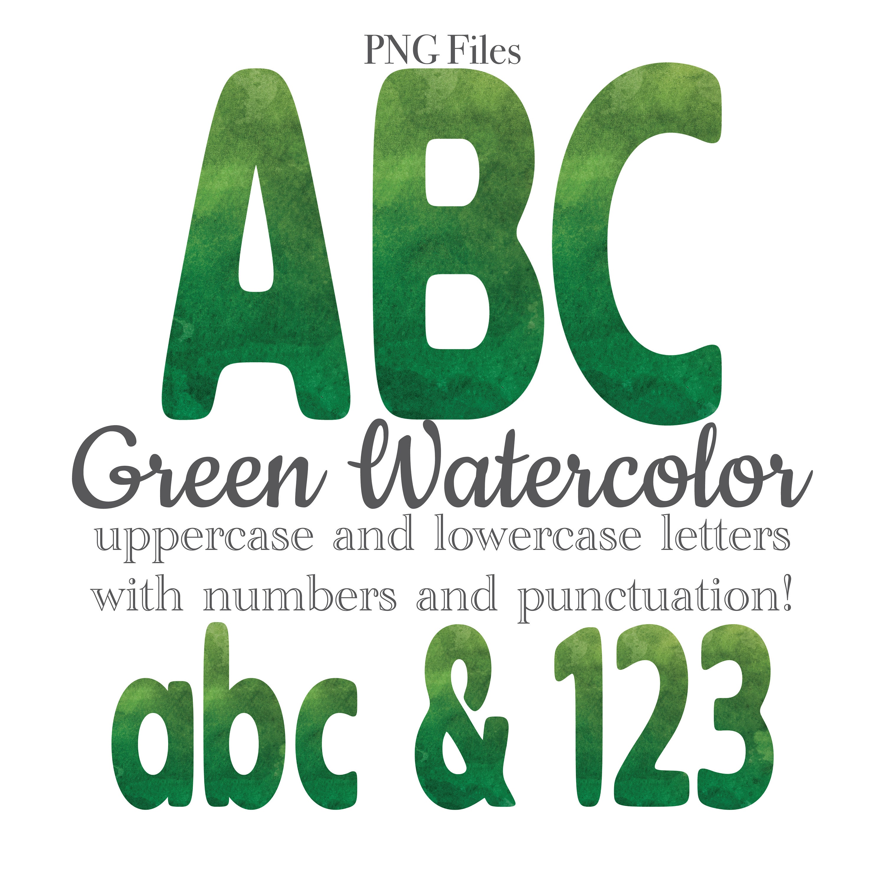 Green Watercolor Alphabet Letters and Numbers, Baby Shower Lettering ...