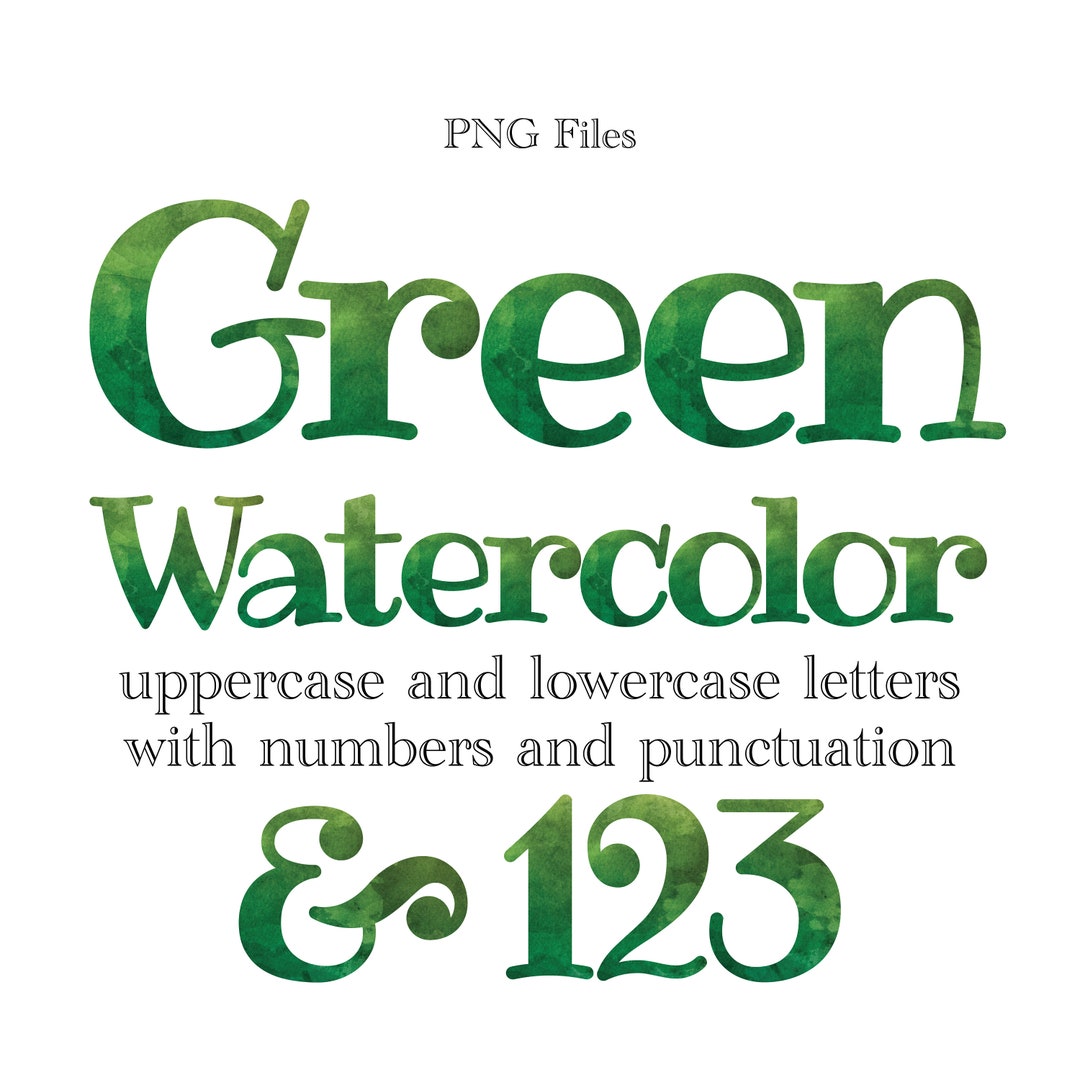Green Watercolor Alphabet Letters and Numbers, Baby Shower Lettering ...