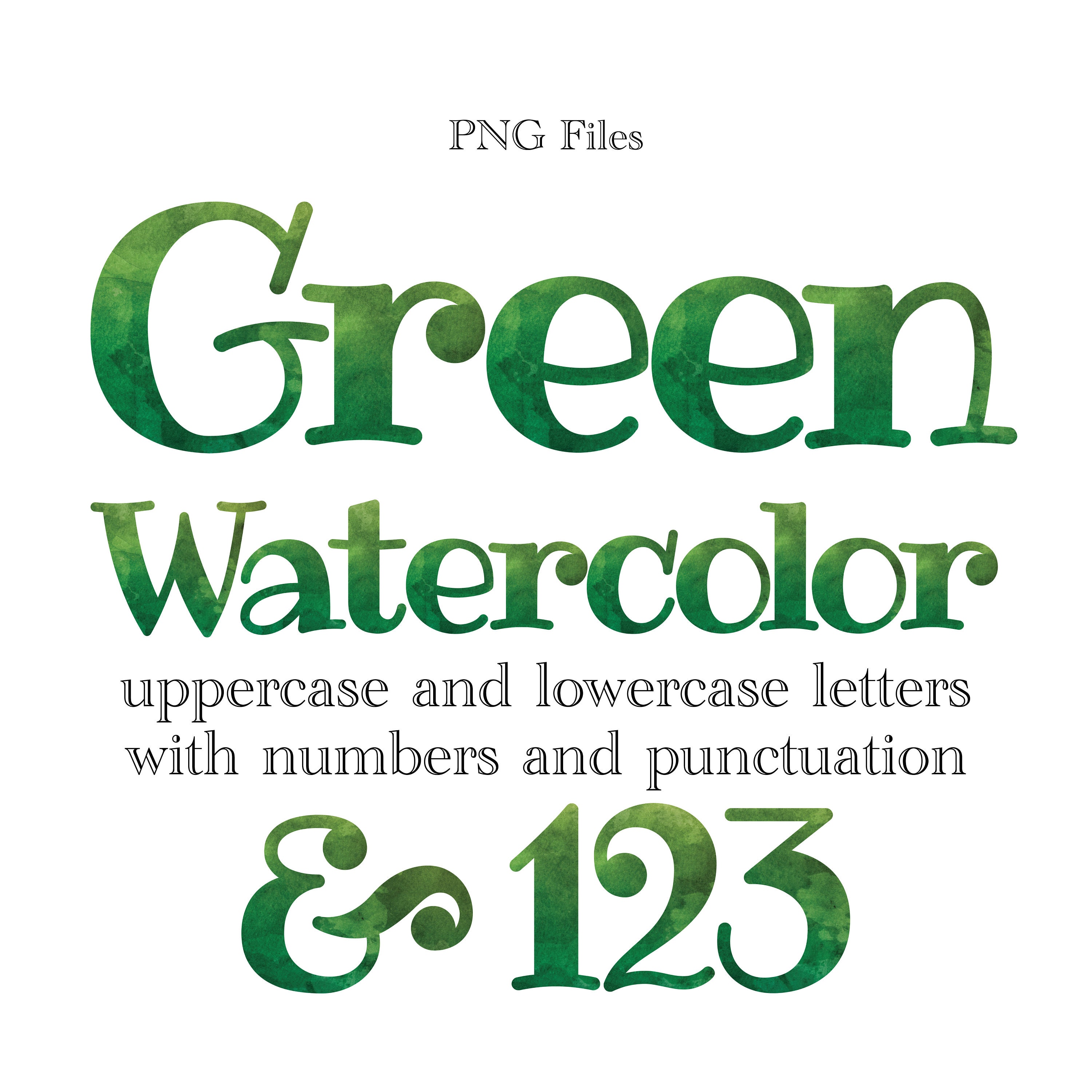 Green Watercolor Alphabet Letters and Numbers, Baby Shower Lettering ...