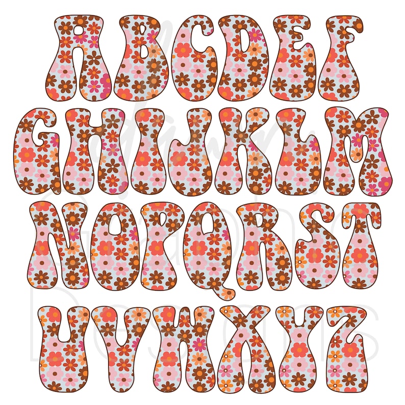 Retro Flower Lettering, Floral Alphabet Letters, Hippie Letters ...