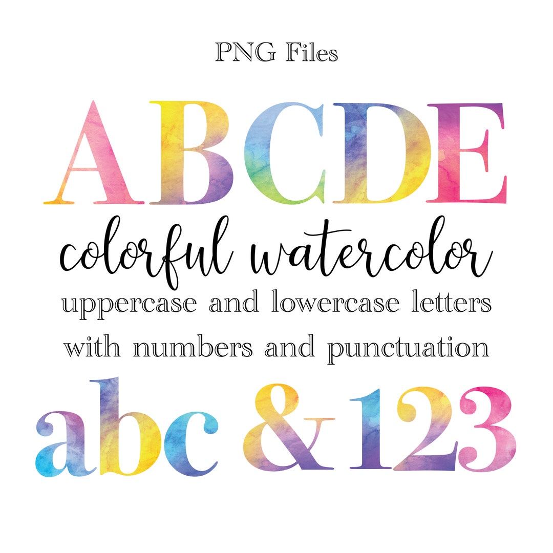 Colorful Watercolor Alphabet Letters and Numbers, Bright Colors Letters ...
