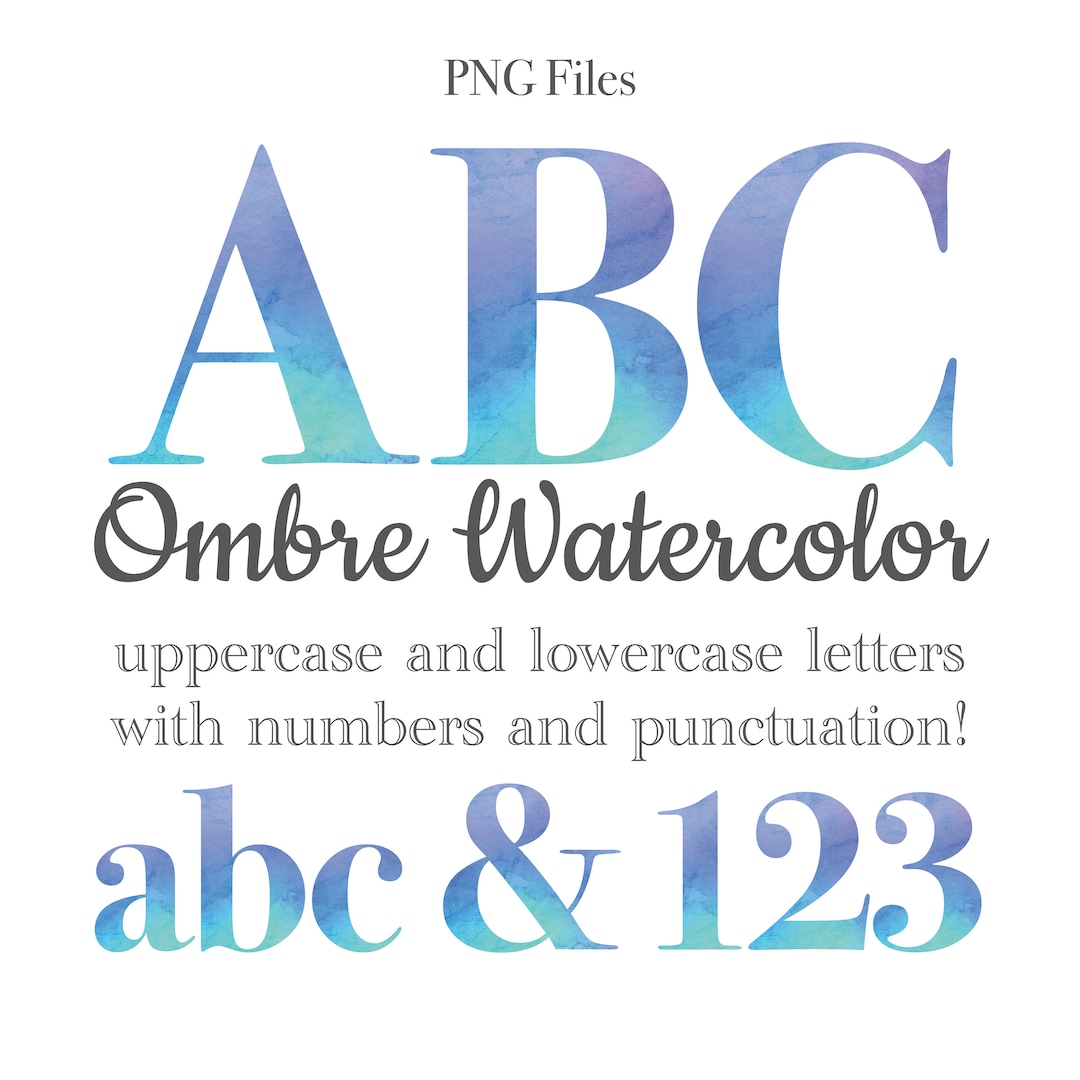 Blue Ombre Watercolor Alphabet Letters and Numbers, Baby Shower ...