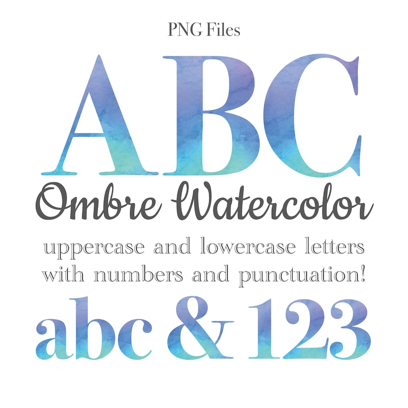 Blue Ombre Watercolor Alphabet Letters and Numbers, Baby Shower ...