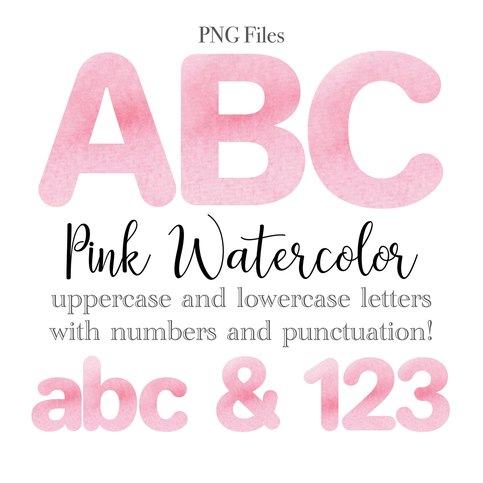 Pink Watercolor Alphabet Letters and Numbers, Wedding Lettering ...