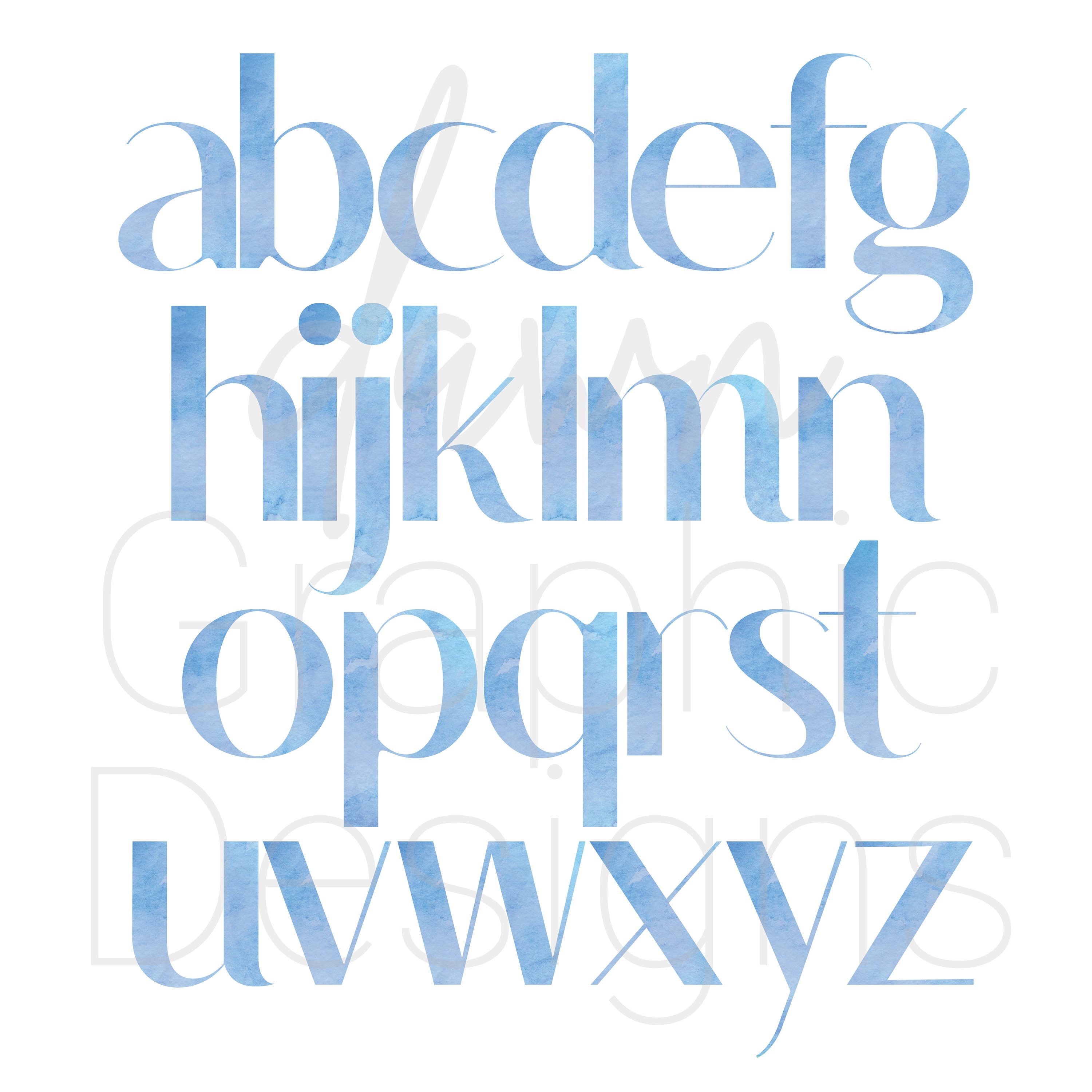 Blue Watercolor Alphabet Letters and Numbers, Baby Shower Lettering ...