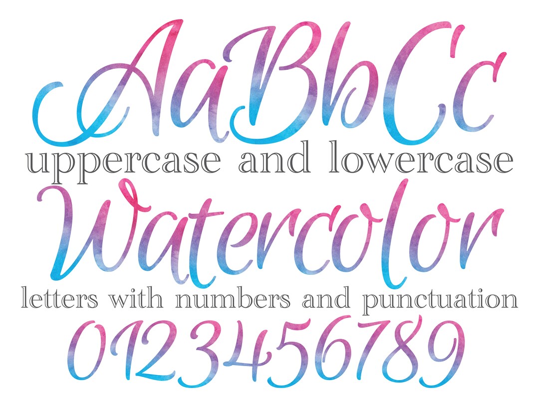 Ombre Watercolor Alphabet, Pink and Blue Letters, Script Watercolor ...