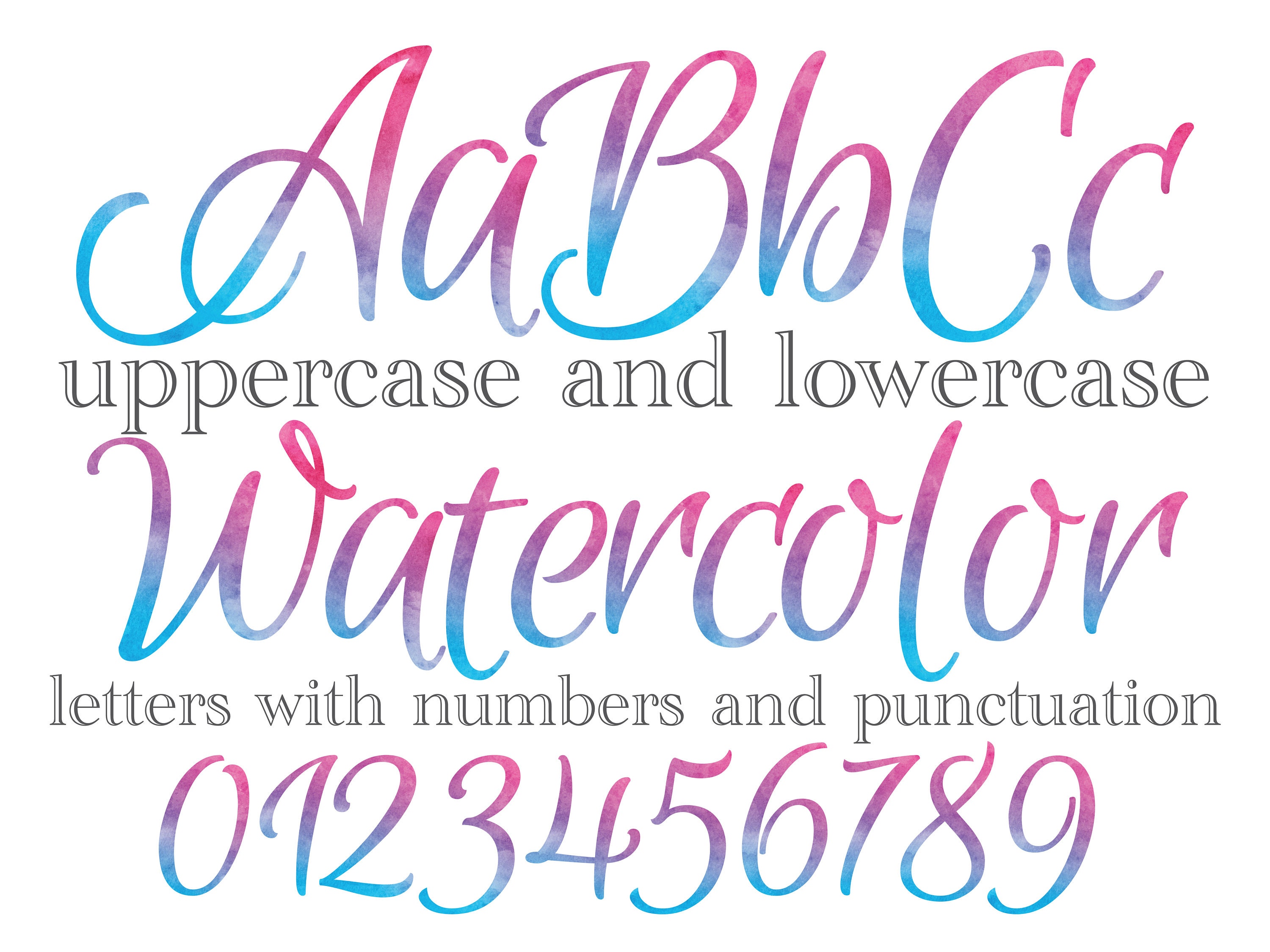 Ombre Watercolor Alphabet, Pink and Blue Letters, Script Watercolor ...