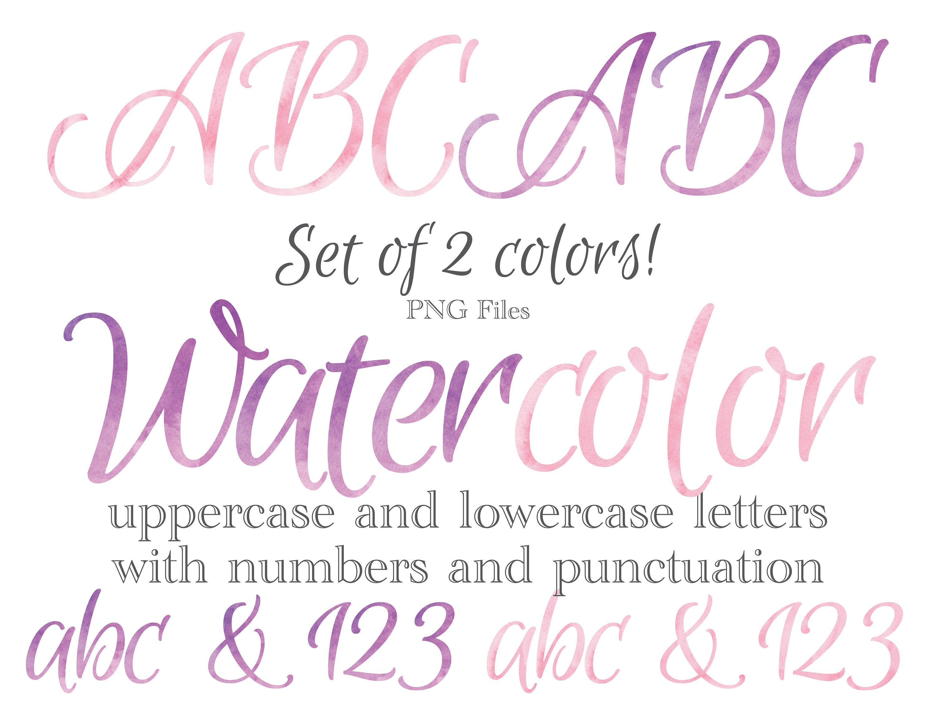 Watercolor Lettering Bundle, Script Watercolor Lettering, Sublimation ...