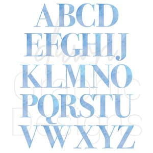 Blue Watercolor Alphabet Letters and Numbers, Baby Shower Lettering ...
