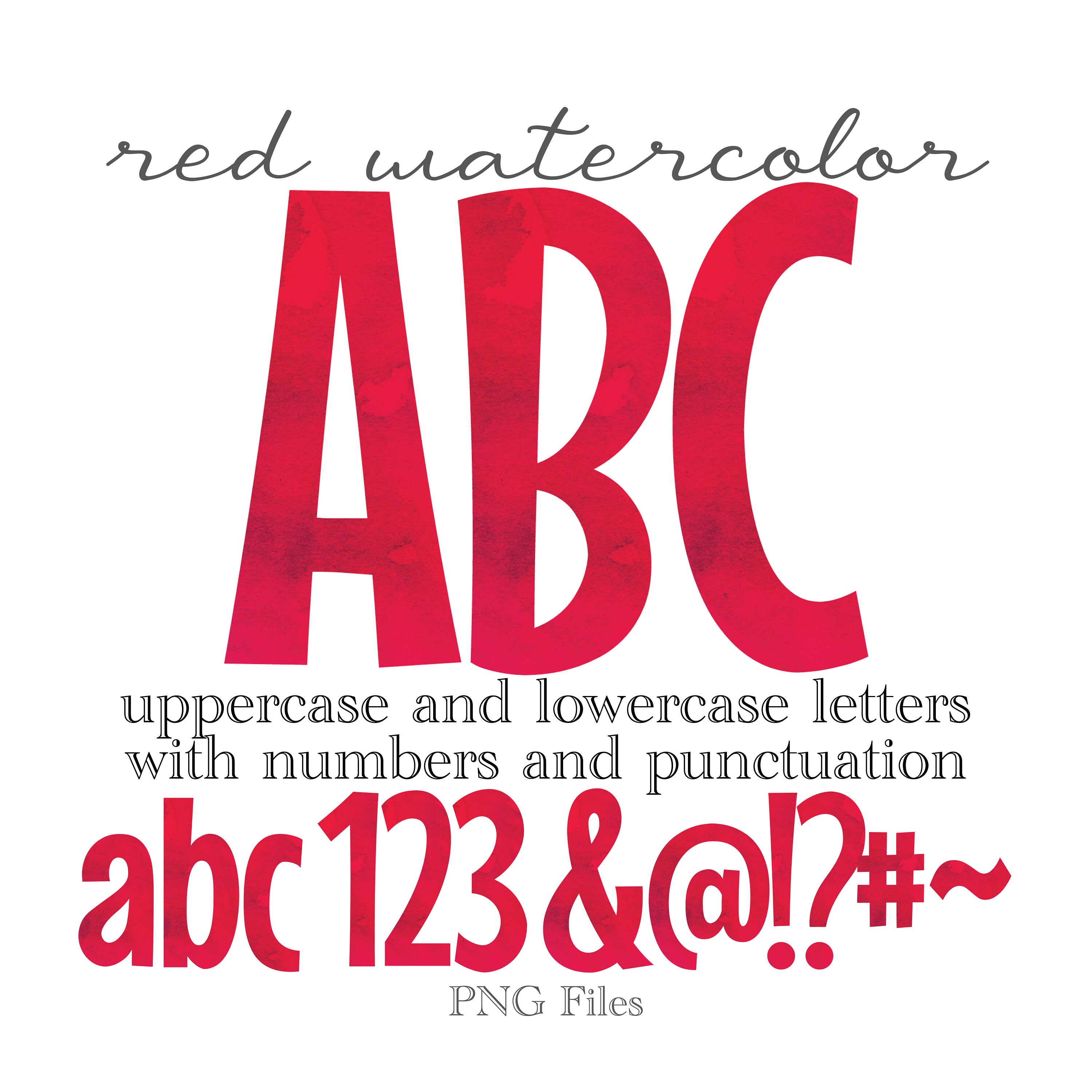 Red Watercolor Alphabet Letters and Numbers, Bright Letters, Watercolor ...