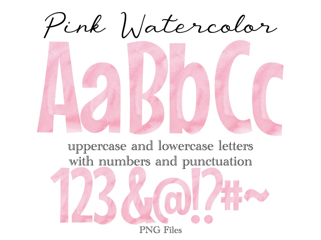 Pink Watercolor Alphabet Letters and Numbers, Wedding Lettering ...