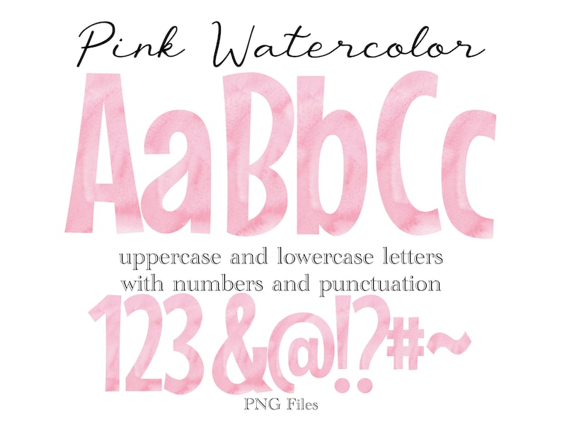 Pink Watercolor Alphabet Letters and Numbers, Wedding Lettering ...