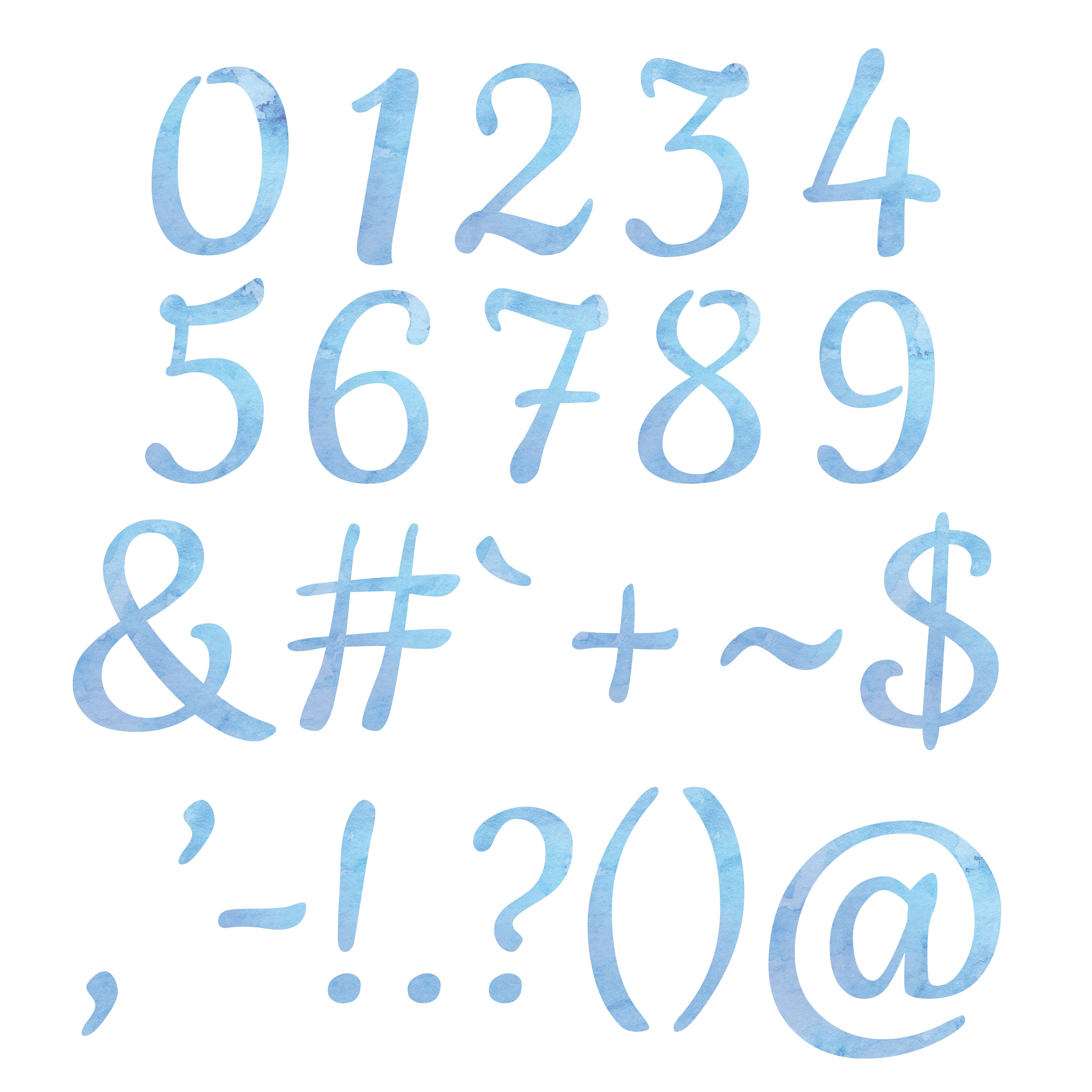 Blue Watercolor Letters and Numbers, Script Watercolor Lettering ...