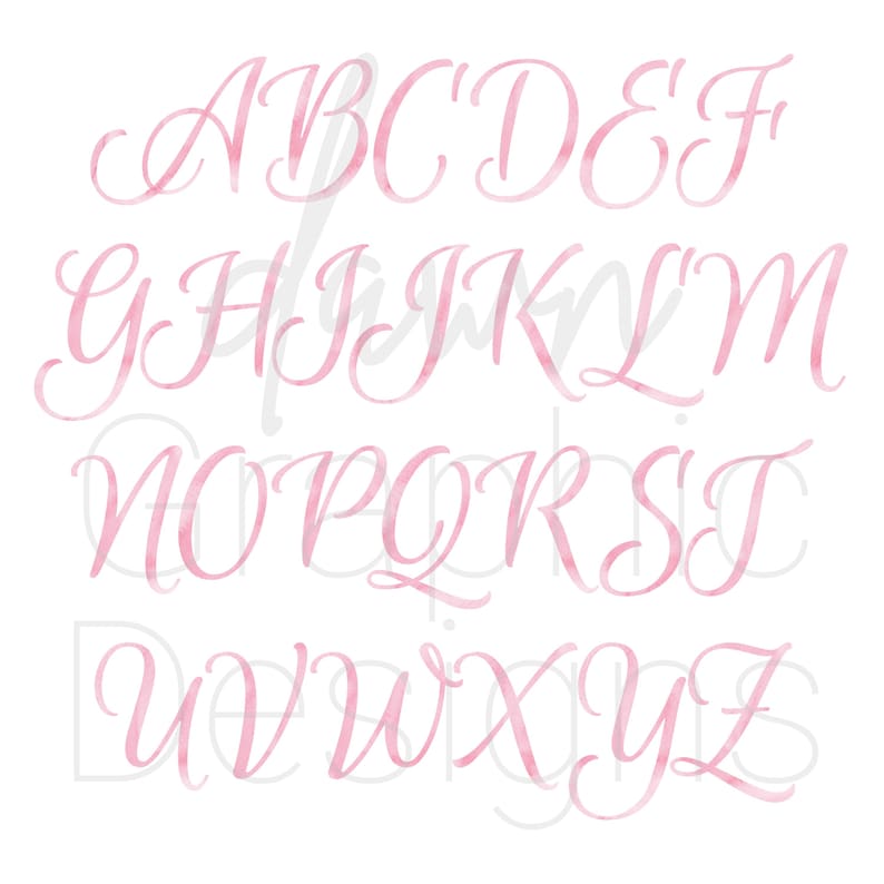 Pink Watercolor Letters and Numbers, Script Watercolor Lettering ...
