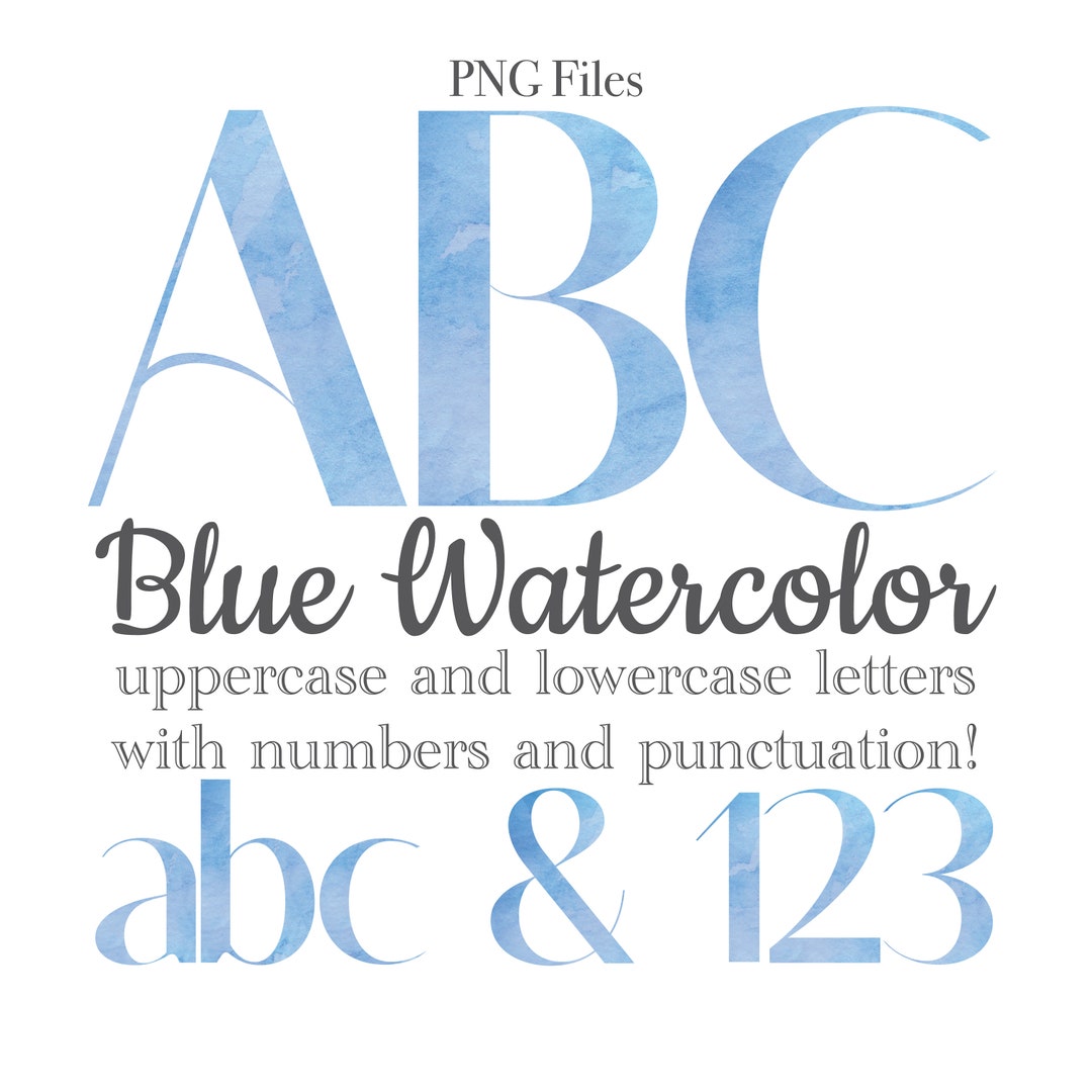 Blue Watercolor Alphabet Letters and Numbers, Baby Shower Lettering ...