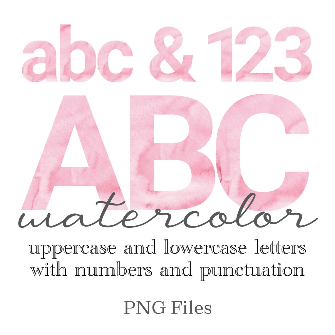 Pink Watercolor Lettering and Numbers, Wedding Lettering, PNG Files for ...