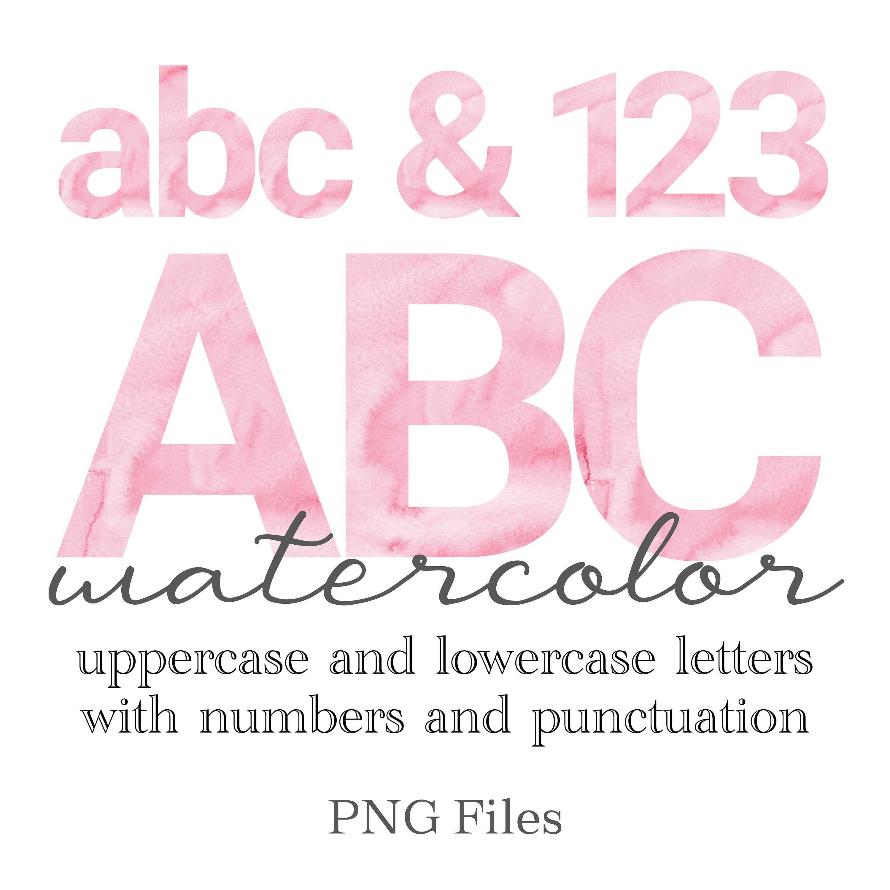 Pink Watercolor Lettering and Numbers, Wedding Lettering, PNG Files for ...