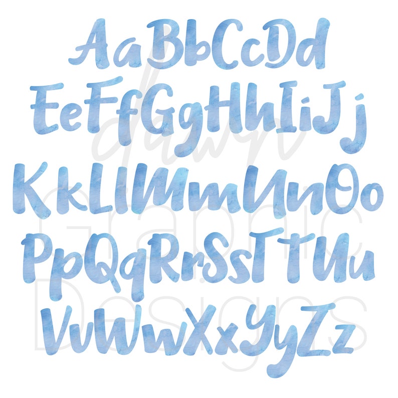 Blue Watercolor Alphabet Letters and Numbers, Baby Shower Lettering ...