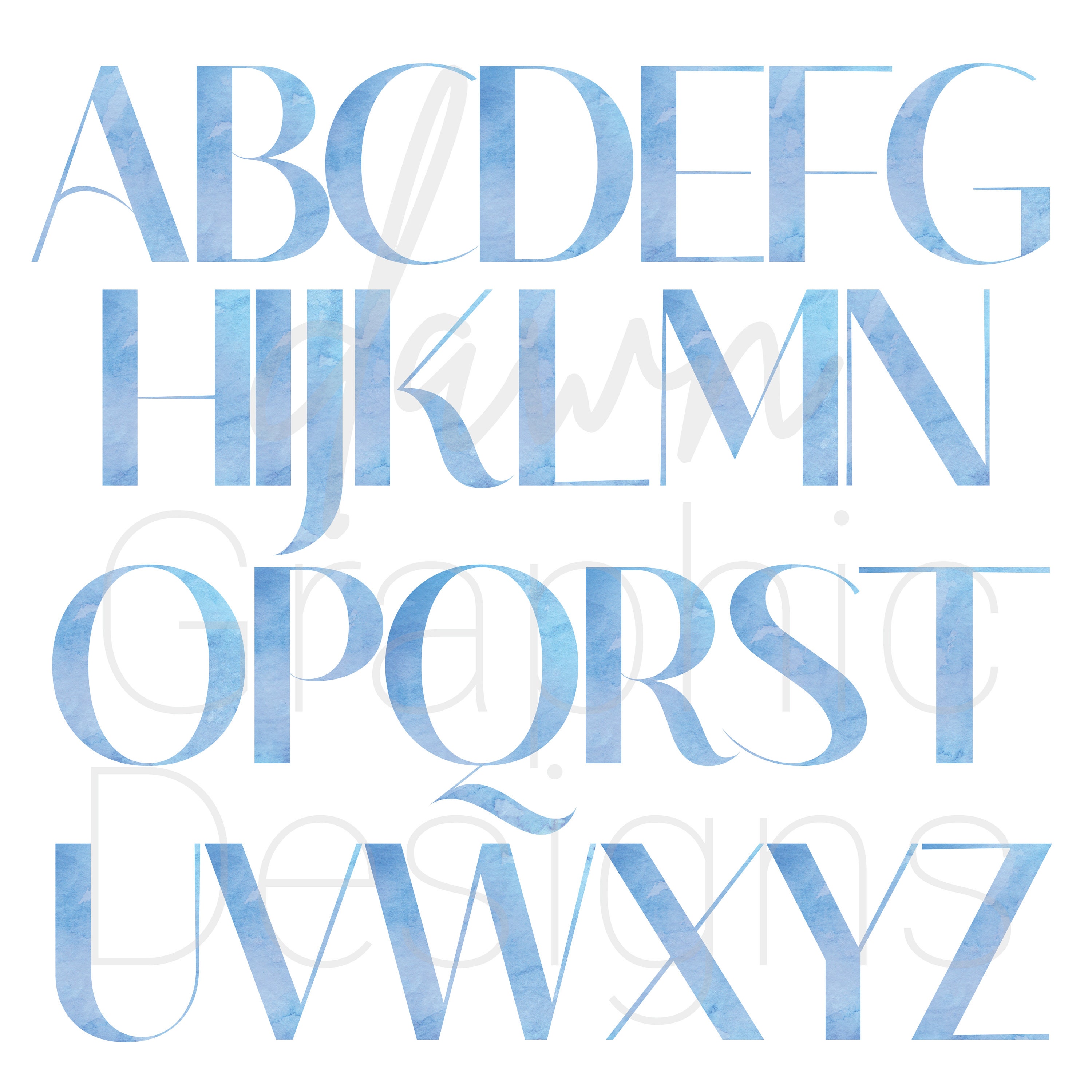 Blue Watercolor Alphabet Letters and Numbers, Baby Shower Lettering ...