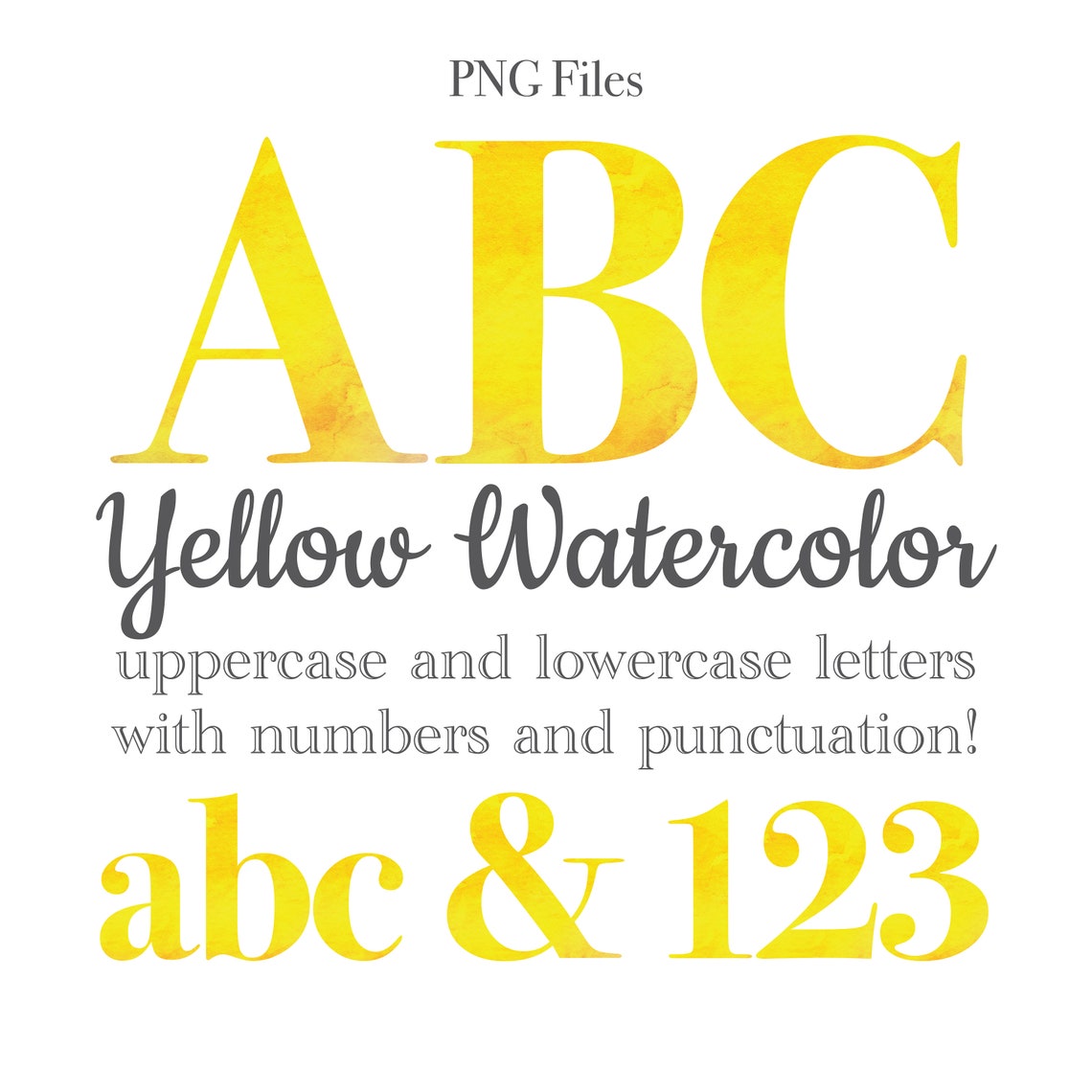 Yellow Watercolor Alphabet Letters and Numbers, Bright Letters ...