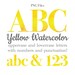 Yellow Watercolor Alphabet Letters and Numbers, Bright Letters ...