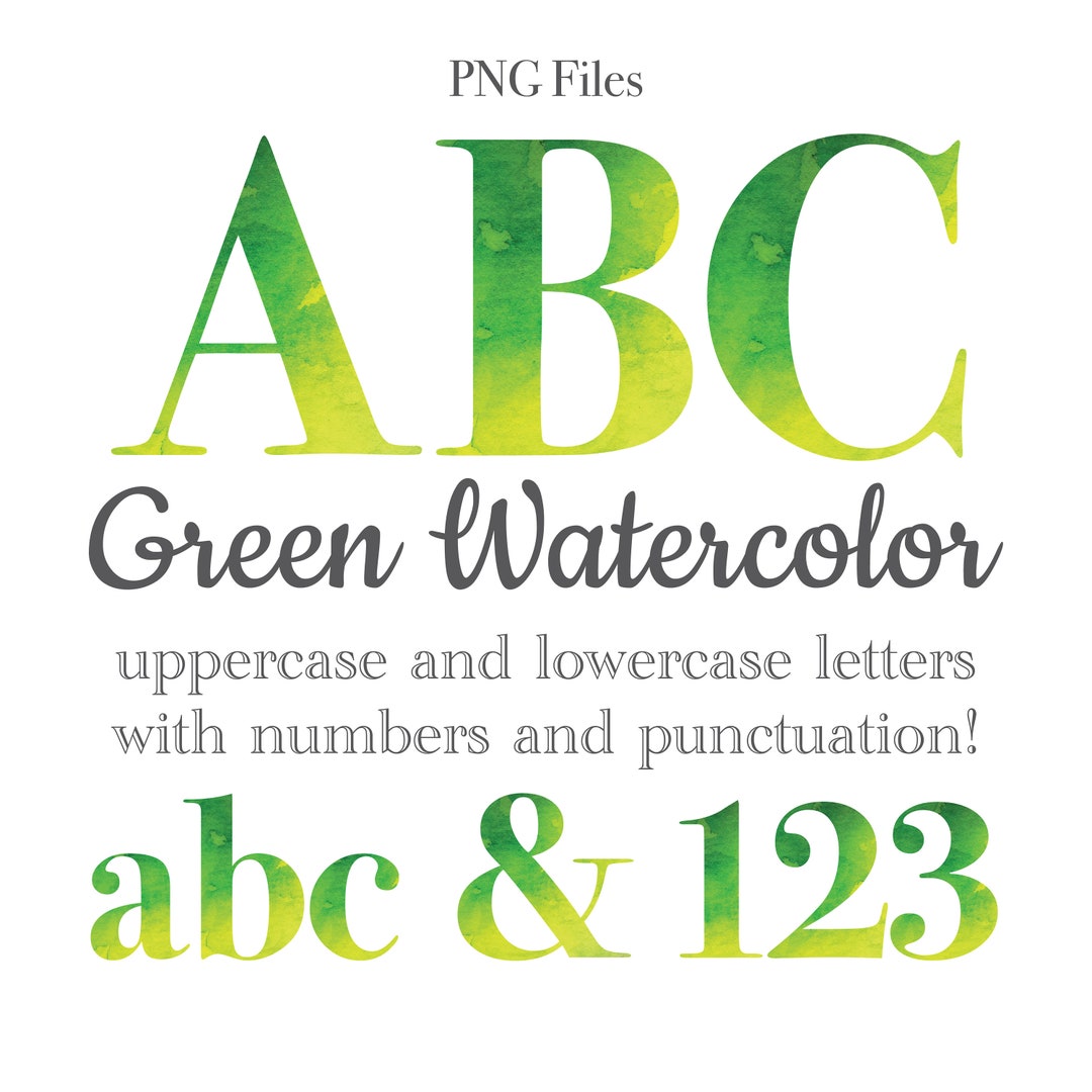 Green Watercolor Alphabet Letters and Numbers, Baby Shower Lettering ...